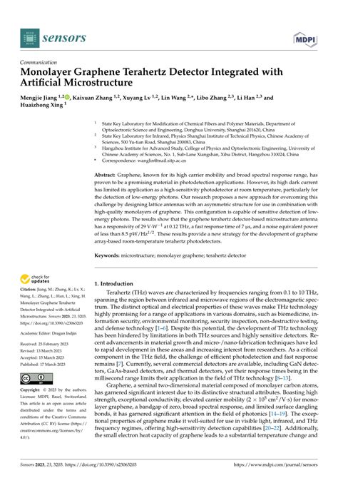 Pdf Monolayer Graphene Terahertz Detector Integrated With Artificial