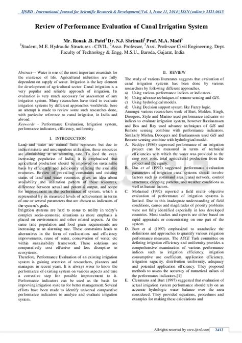Pdf Review Of Performance Evaluation Of Canal Irrigation System