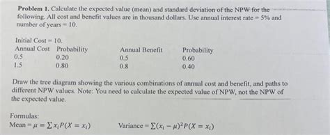Solved Problem Calculate The Expected Value Mean And Chegg