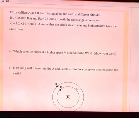 Solved Two Satellites And B Are Rotating About The Eatth Different Altitudes Ra 36 000 Km And Ru