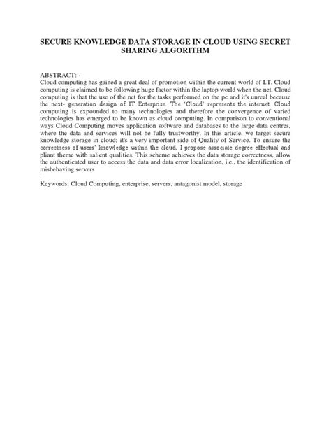 Secure Knowledge Data Storage In Cloud Using Secret Sharing Algorithm Pdf