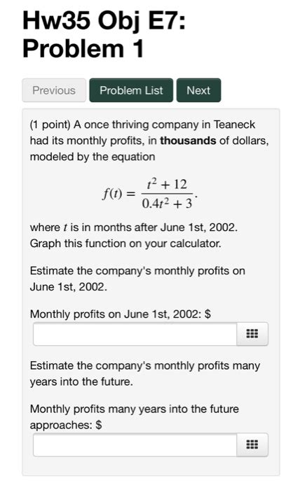 Solved Hw Obj E Problem Previous Problem List Next Chegg Com