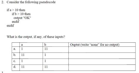 Solved 2 Consider The Following Pseudocode If A 10 Then