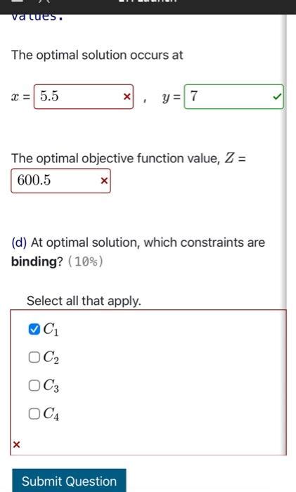 Solved The Optimal Solution Occurs At Xy1 The Optimal