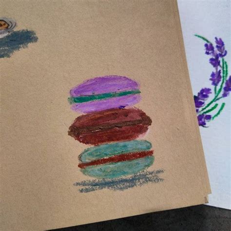Oil Pastel Drawing Of Macarons On Toned Paper