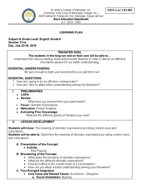 Idiomatic Expressions Lp Pdf Understanding Idiom