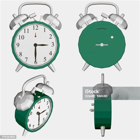 알람 시계와 녹색 시계로 설정합니다 전면 후면 측면 및 등각 투영 뷰 3d 벡터 그림 0명에 대한 스톡 벡터 아트 및 기타 이미지 Istock