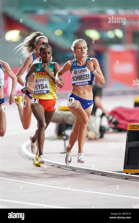 Karissa Schweizer Running The 5000m At The 2019 World Athletics Championships In Doha Stock