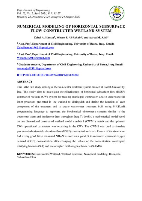 pdf numerical modeling of horizontal subsurface flow constructed