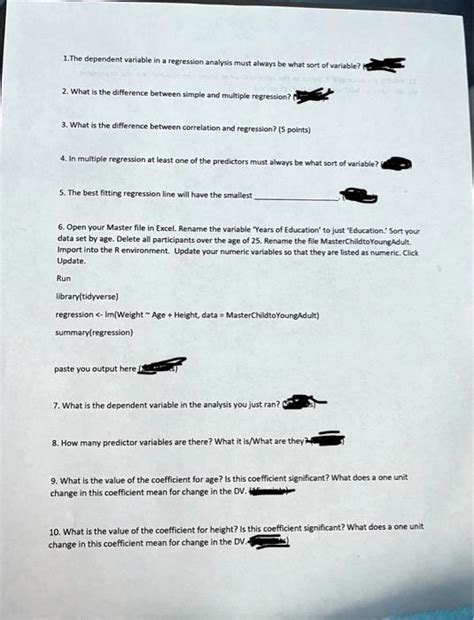 Solved Texts 1 The Dependent Variable In A Regression 2 What Is