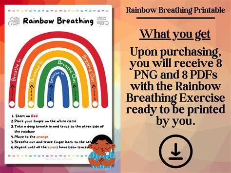 Rainbow Breathing Exercise Printable Calm Down Poster Etsy