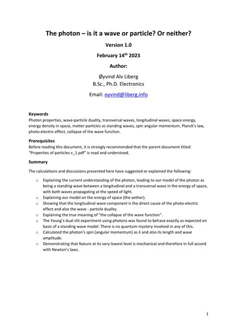 Pdf The Photon Is It A Wave Or Particle Or Neither