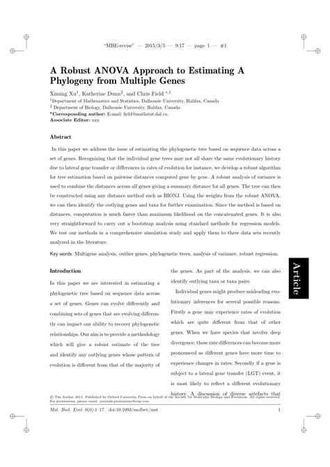 pdf a robust anova approach to estimating a phylogeny from multiple genes