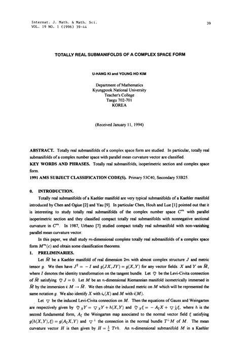 Pdf Totally Real Submanifolds Of A Complex Space Form