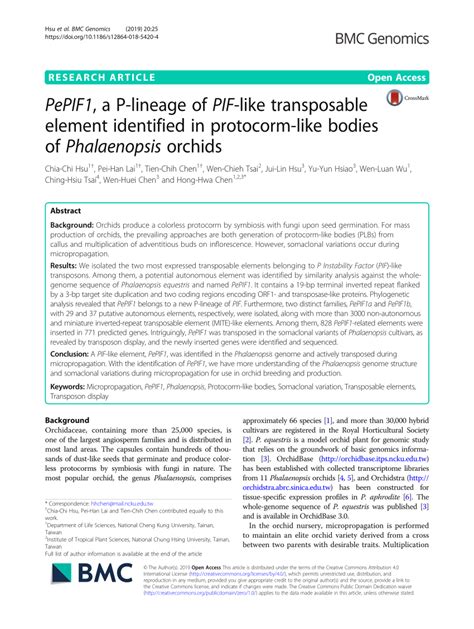Pdf Pepif1 A P Lineage Of Pif Like Transposable Element Identified