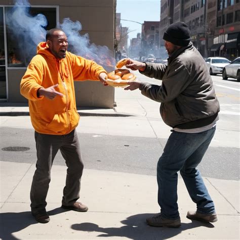Man Throwing Flaming Honey Bun At Homeless Man