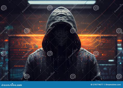 Hacker Working On Computer Back View Of Unrecognizable Man Sitting In