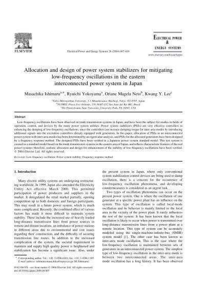 Allocation And Design Of Power System Stabilizers For ECS