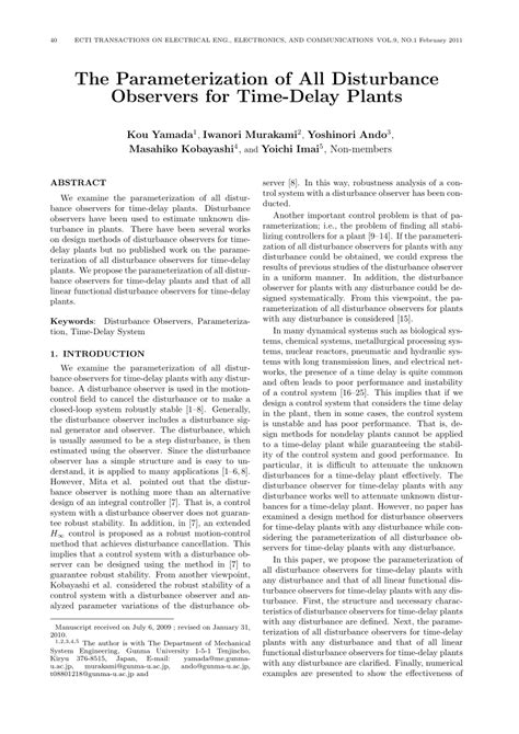 Pdf The Parametrization Of All Disturbance Observers For Time Delay