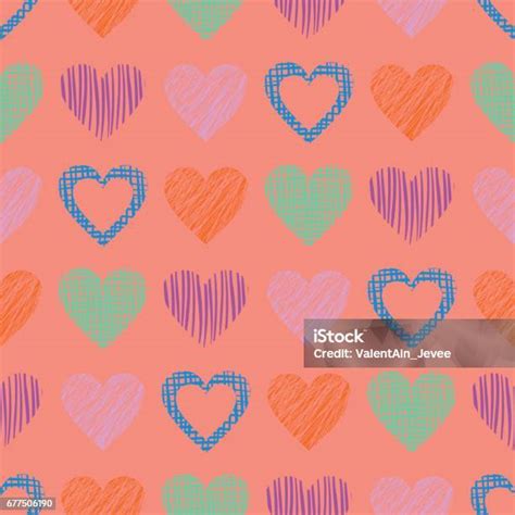 마음으로 원활한 벡터 패턴입니다 손 끝 없는 대칭 배경 질감된 그림 그려 포장 웹 배경 배경 화면 그래픽 일러스트 레이 션 레드 템플릿 0명에 대한 스톡 벡터 아트 및 기타