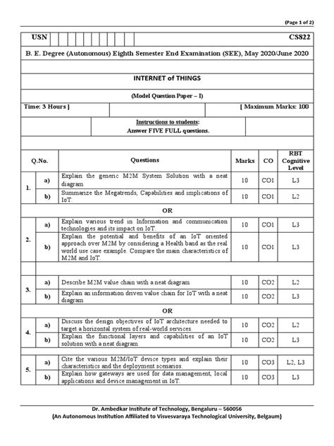 Iot Ele Model Question Paper 1 Pdf Internet Of Things Computer Networking