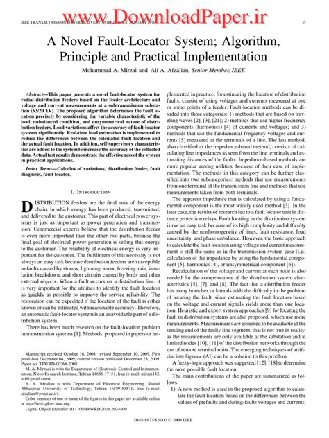 Pdf A Novel Fault Locator System Algorithm Principle And Practical