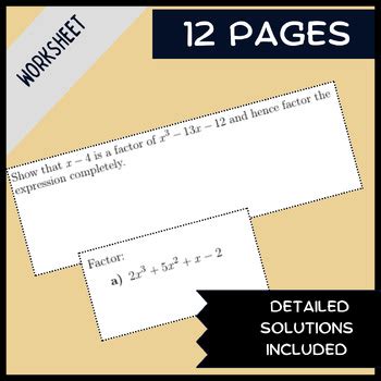 Factorising A Polynomial Using The Factor Theorem Worksheet With Solutions