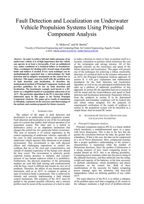 Pdf Fault Detection And Localization On Underwater Vehicle Propulsion Systems Using Principal