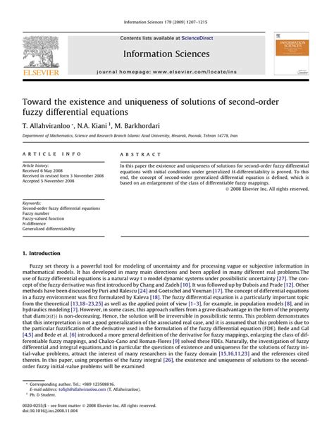 Toward The Existence And Uniqueness Of Solutions Of Second Order Pdf Differential Equations