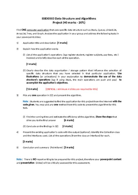 Project Question ISB Data Structure And Algorithms Project Marks Find ONE