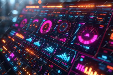 Premium Photo Futuristic Dashboard With Glowing Pink And Blue Neon Lights Displaying Various