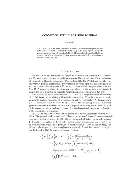 Convex Splitting FOR Subalgebras CONVEX SPLITTING FOR SUBALGEBRAS Z MOORE Abstract Let O Be