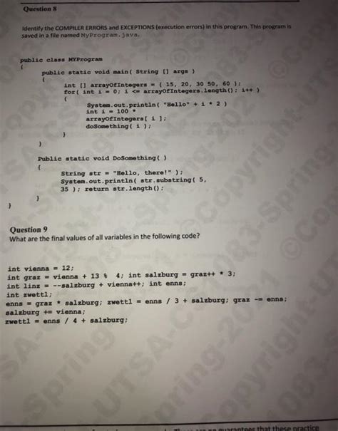 Solved Question 8 Identify The Compiler Errors And