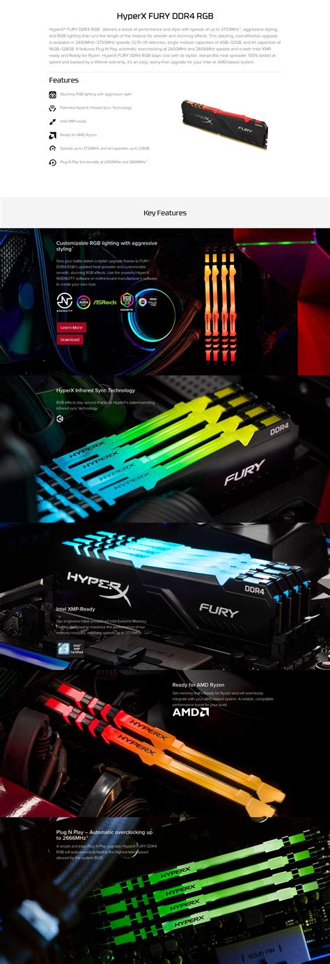 Kingston Hyperx Fury Rgb Ddr4 8gb 3200mhz Cl16 Gaming Memory Hx432c16fb3a 8