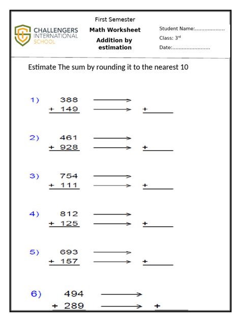 Math Addition By Estimation Pdf