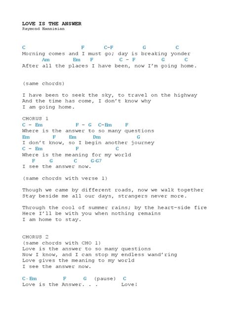 Love Is The Answer Chords Pdf