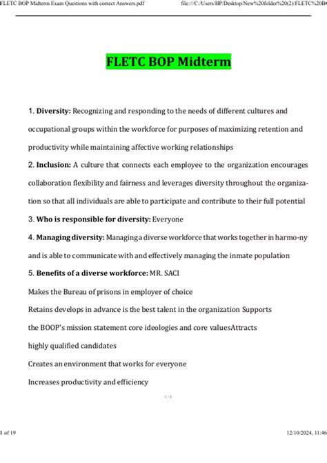 FLETC BOP Midterm Exam Latest 2025 Questions And Answers 2025 2026 Verified Answers