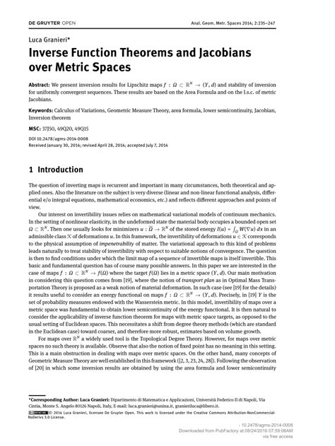 Pdf Inverse Function Theorems And Jacobians Over Metric Spaces