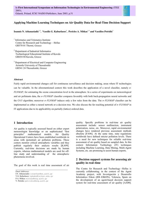 Pdf Applying Machine Learning Techniques On Air Quality Data For Real Time Decision Support