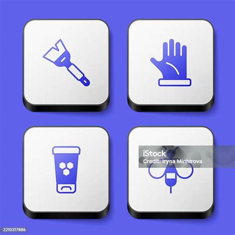 양봉 브러시 양봉가 장갑 꿀이 든 화장품 튜브 및 아이콘을 설정합니다 흰색 사각형 버튼 벡터 0명에 대한 스톡 벡터 아트 및 기타 이미지 Istock