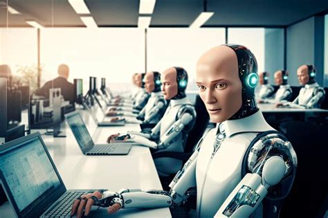 Premium Ai Image Humanoid Robots Working In An Office With Computers