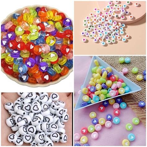 110pcs Manik Manik Bulat Love Pipih Mote Emoji Bentuk Love Bahan Craft