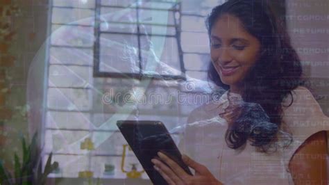 Animation Of Dna Helix Rotating With Data Processing Over Smiling