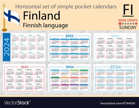 Finnish Horizontal Set Of Pocket Calendar Vector Image