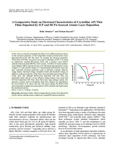 Pdf Electrical Properties Of Aln Films Via Ald Methods