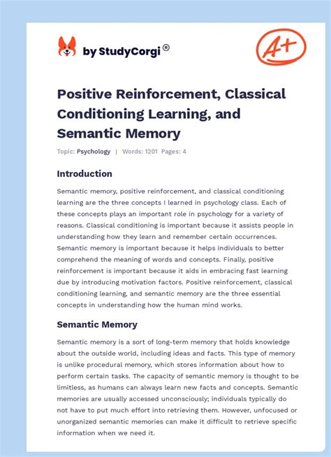 positive reinforcement classical conditioning learning and semantic