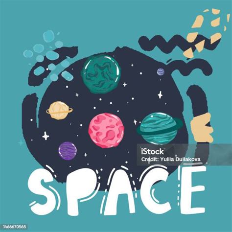 추상적인 형태와 행성 수평 공간 배경입니다 웹 디자인입니다 공간 탐구입니다 벡터 일러스트 레이 션 0명에 대한 스톡 벡터 아트