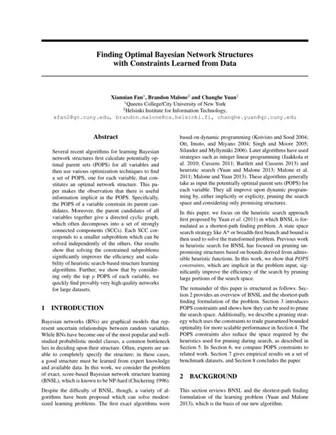 Pdf Finding Optimal Bayesian Network Structures With Constraints