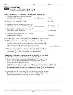 Fillable Online Lesson 1 Problem Solving Practice Probability Of Simple Fax Email Print