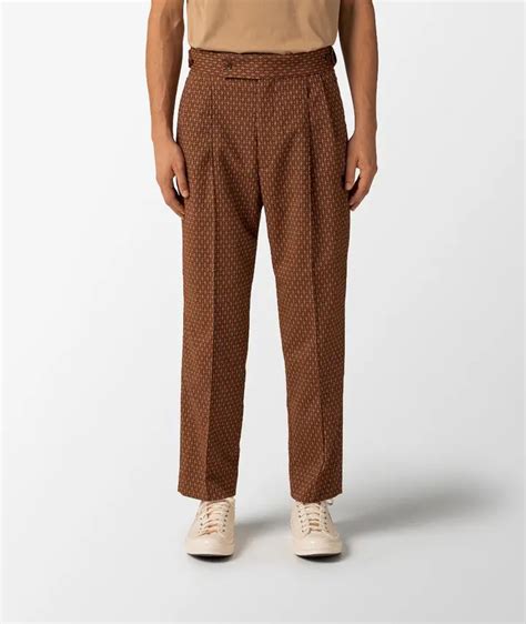 Brown Needles Perpu Geometric Jaquard Tucked Side Tab Pants Svd